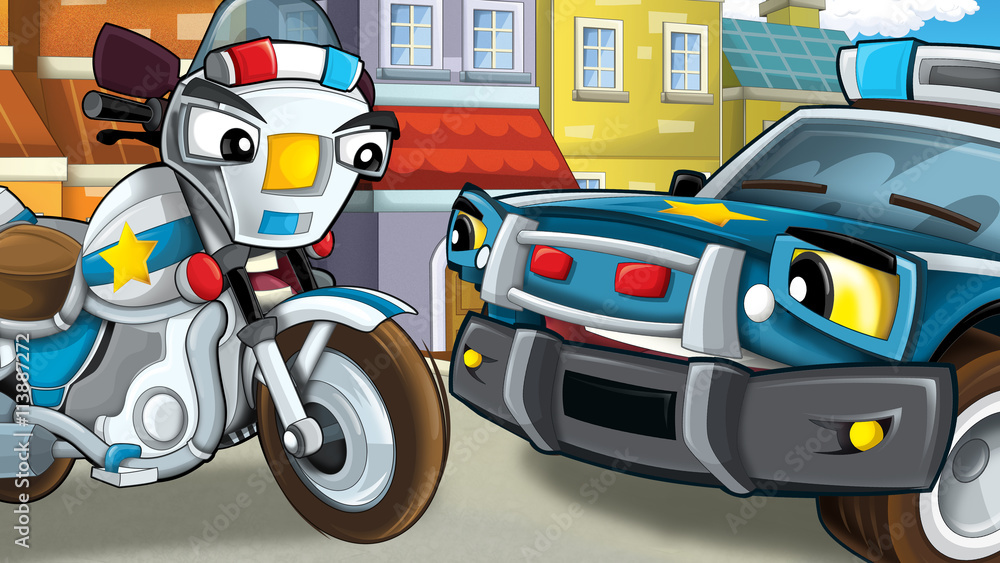 Cartoon scene of police pursuit - illustration for children ilustração ...