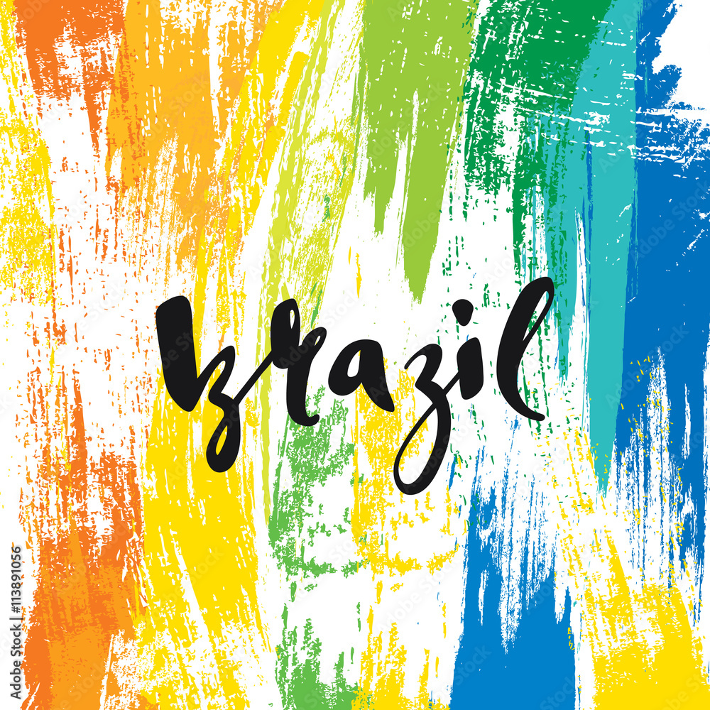 Inscription Brazil, background colors of the Brazilian flag ...