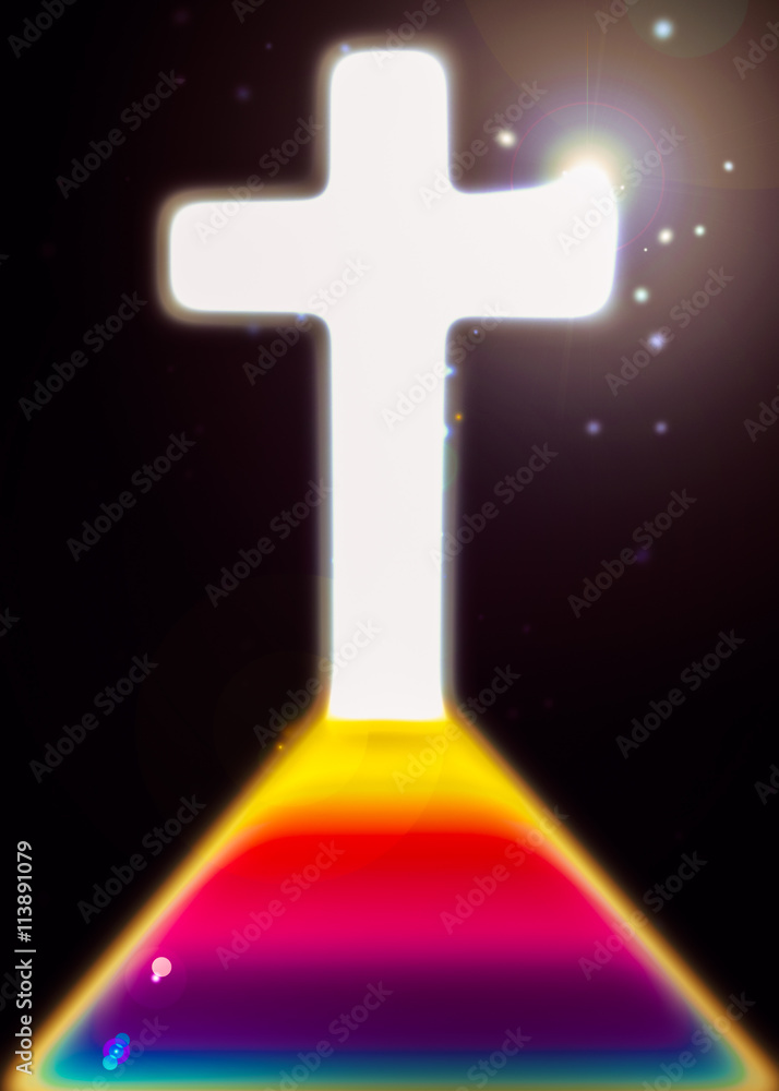 Light Cross Christianity Symbol with Rainbow Path to the Cross. Stock ...