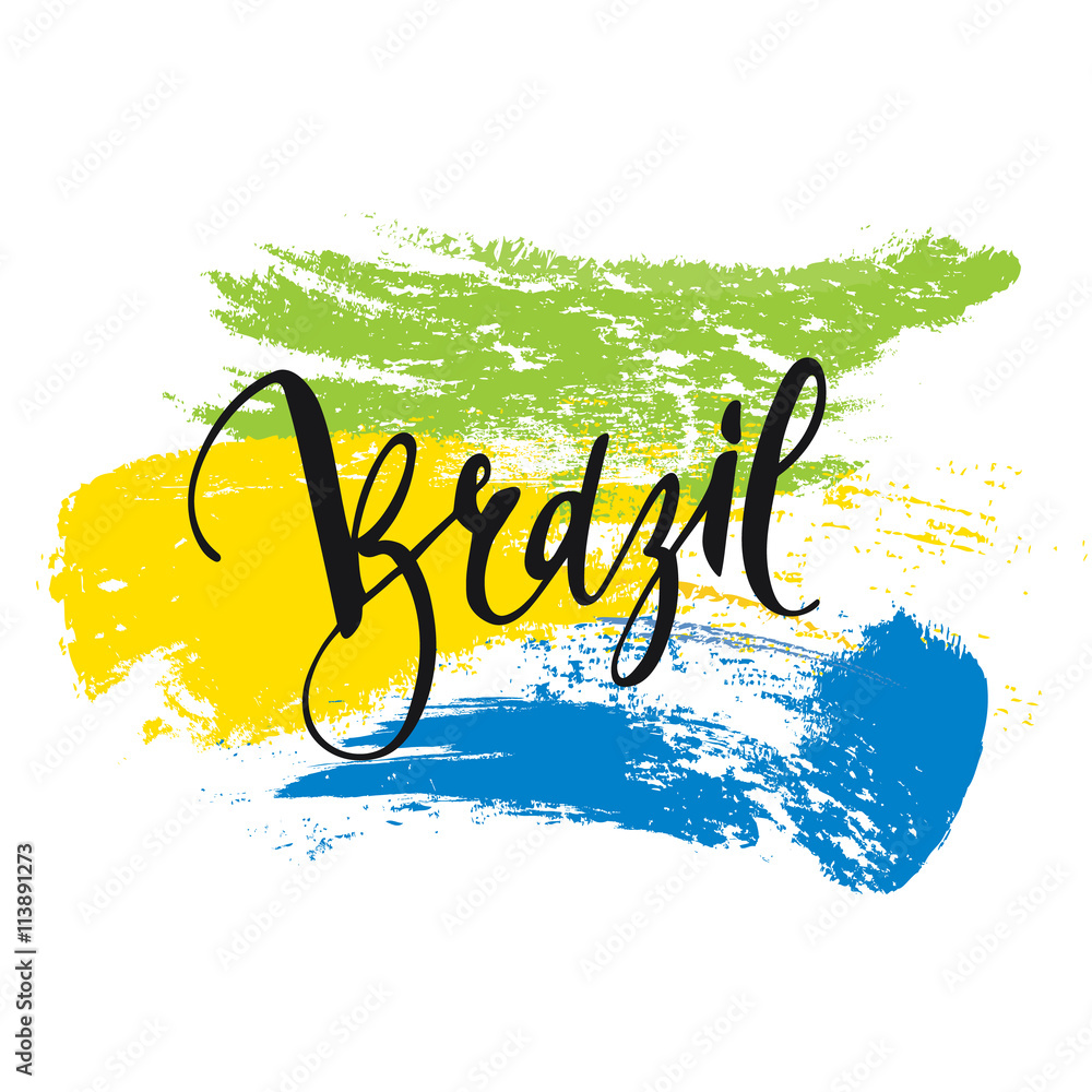 Inscription Brazil, background colors of the Brazilian flag ...