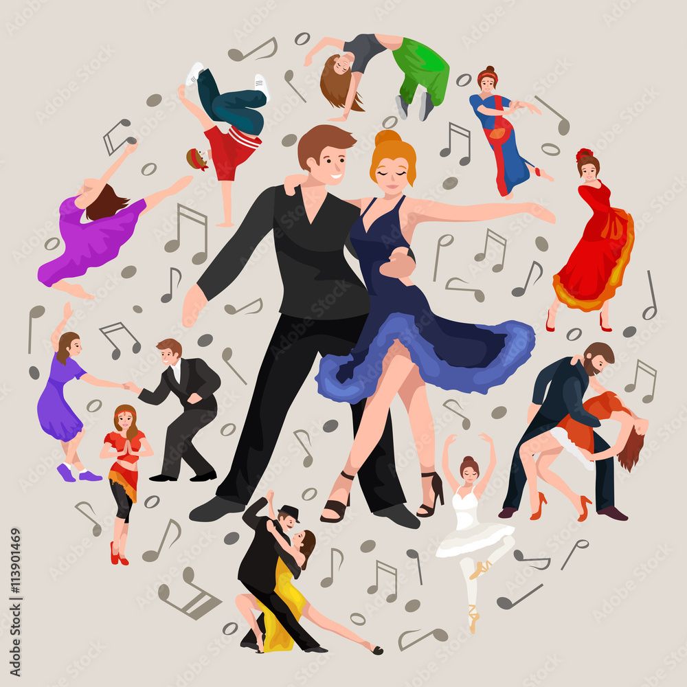 Happy Salsa dancers couple isolated on white icon pictogram, man and ...