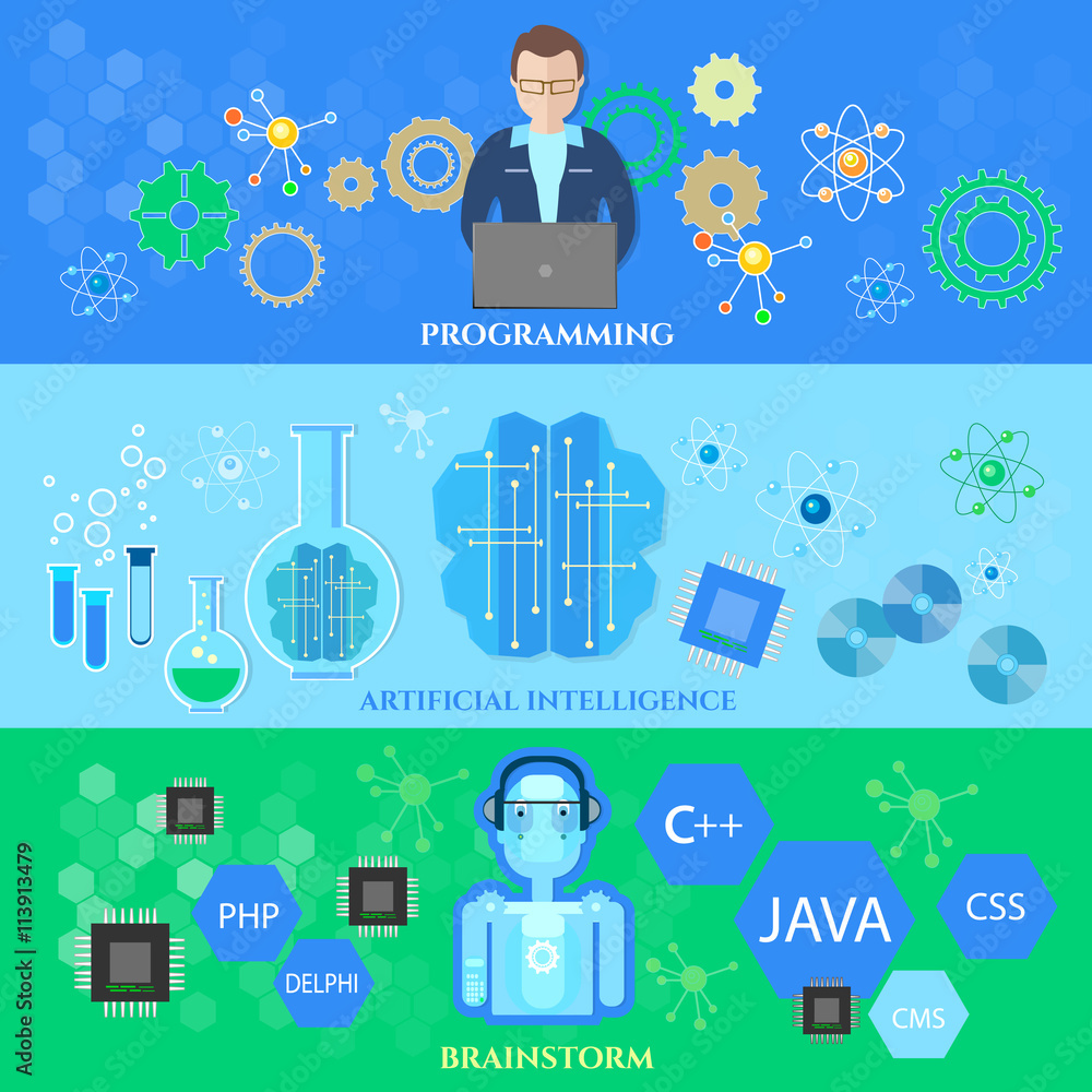 Artificial intelligence banners training neural networks Stock Vector ...