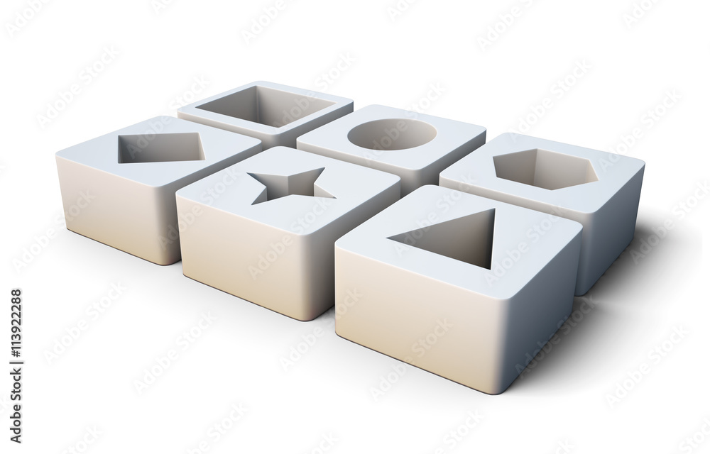 Set of educational white blocks isolated on white background. With ...