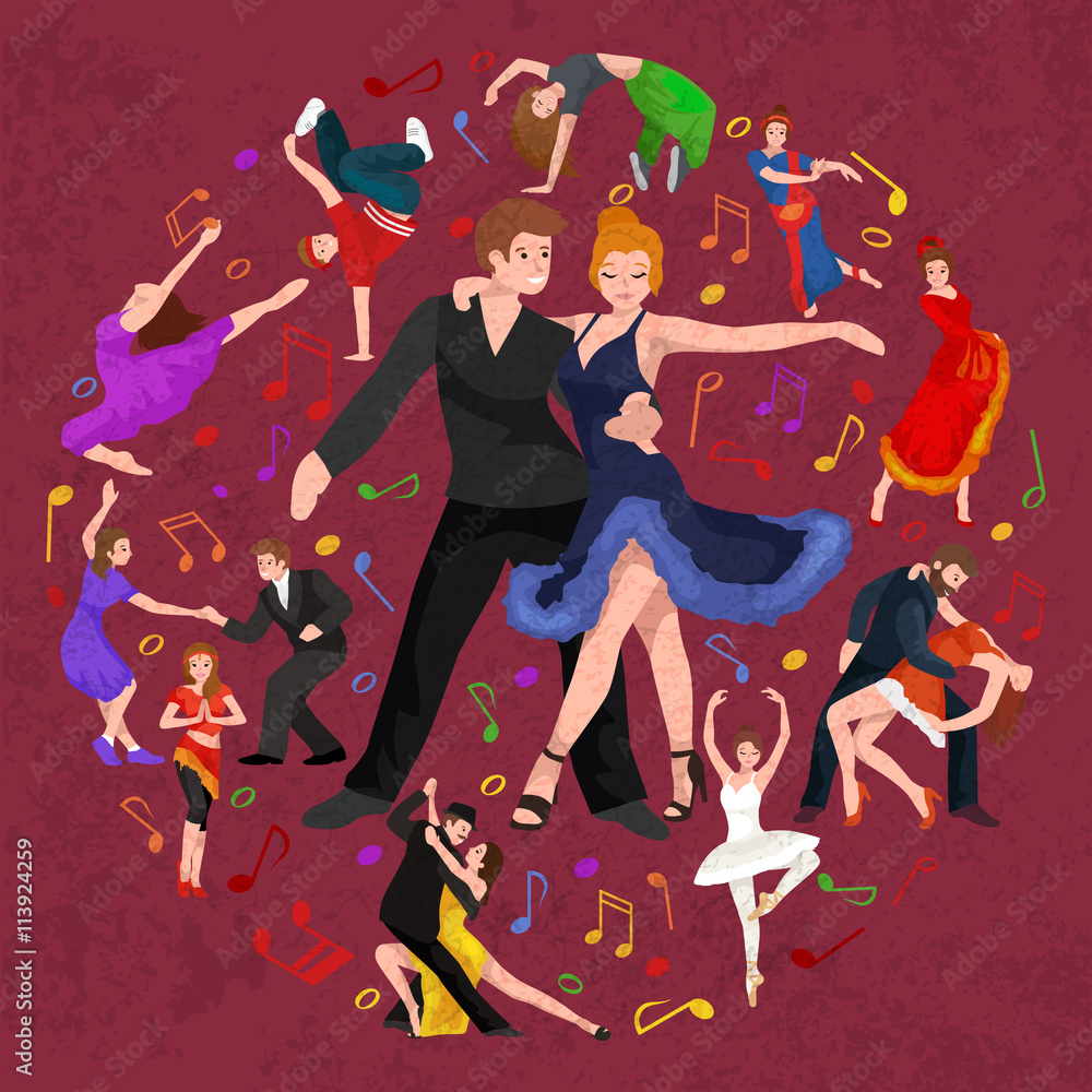 Happy Salsa dancers couple isolated on white icon pictogram, man and ...