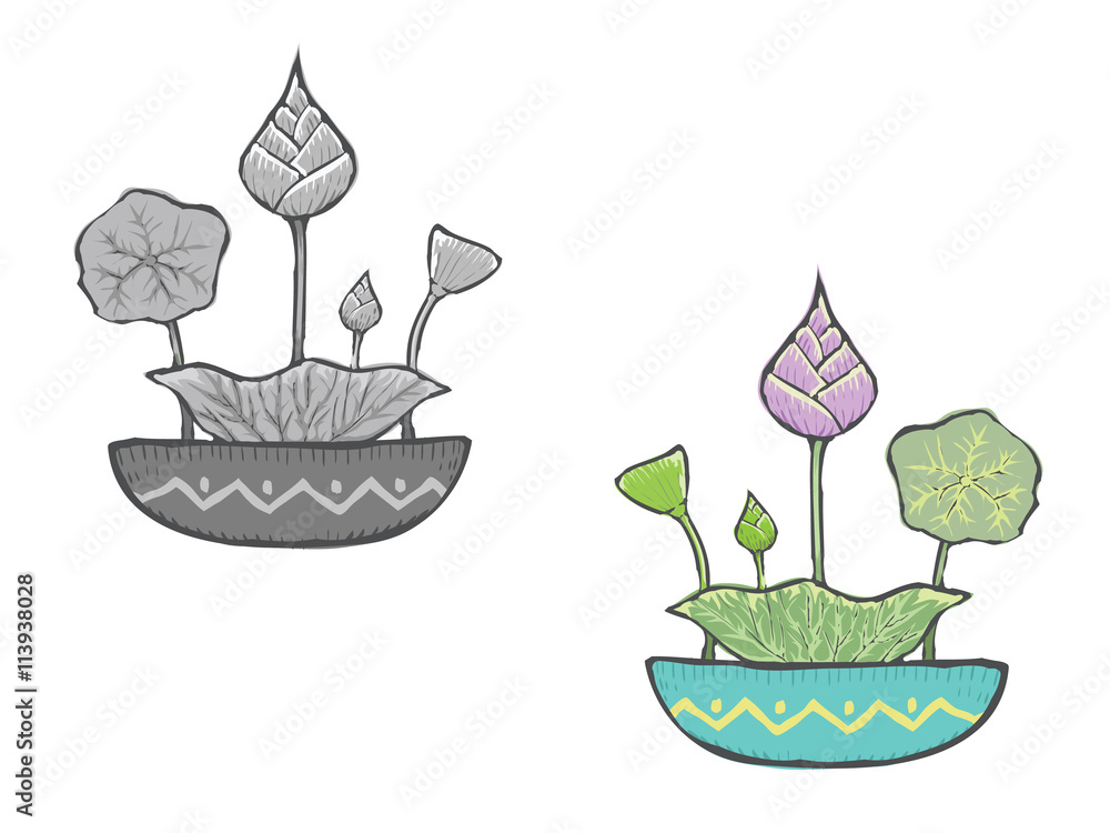 Flowers in pot. Water lily. Vector drawing Stock Vector | Adobe Stock