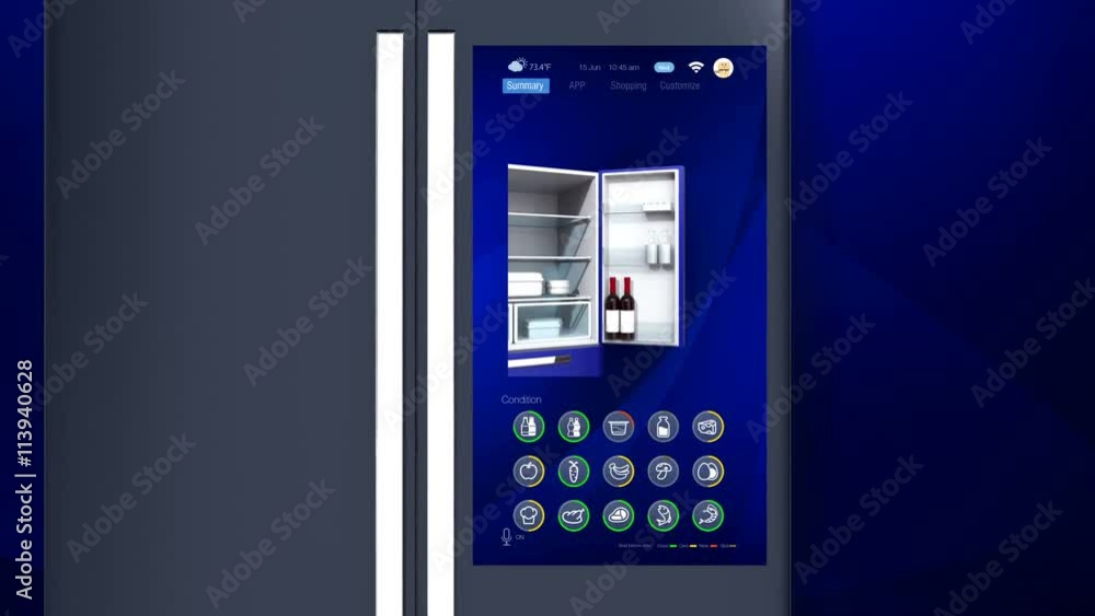 3D animation of smart refrigerator touch interface. User can manage ...