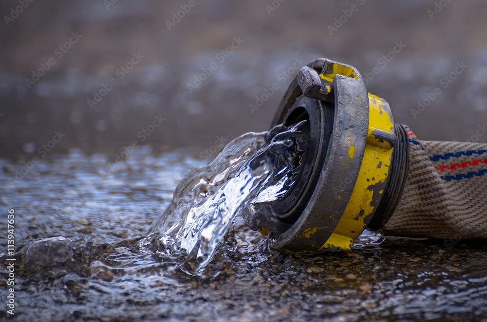 Poster Fire hose./Water leaking from a fire hose. – Wall Art | UkPosters