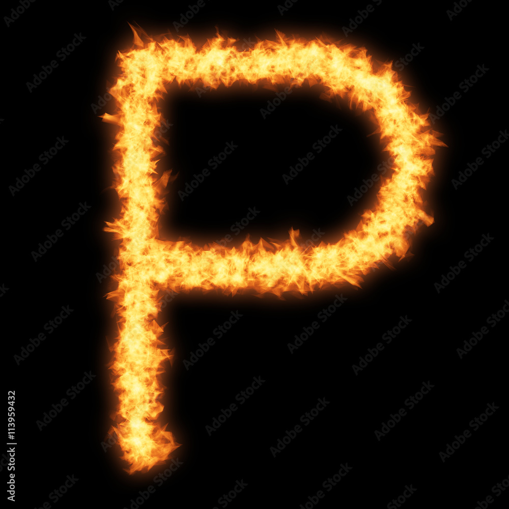 Capital letter P with fire on black background- Helvetica font based ...
