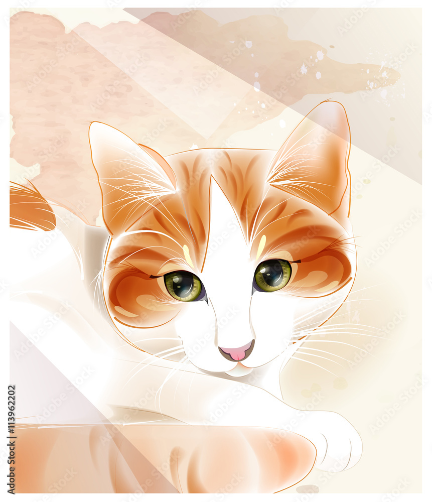 Portrait of the ginger cat. Watercolor background Stock Vector | Adobe ...