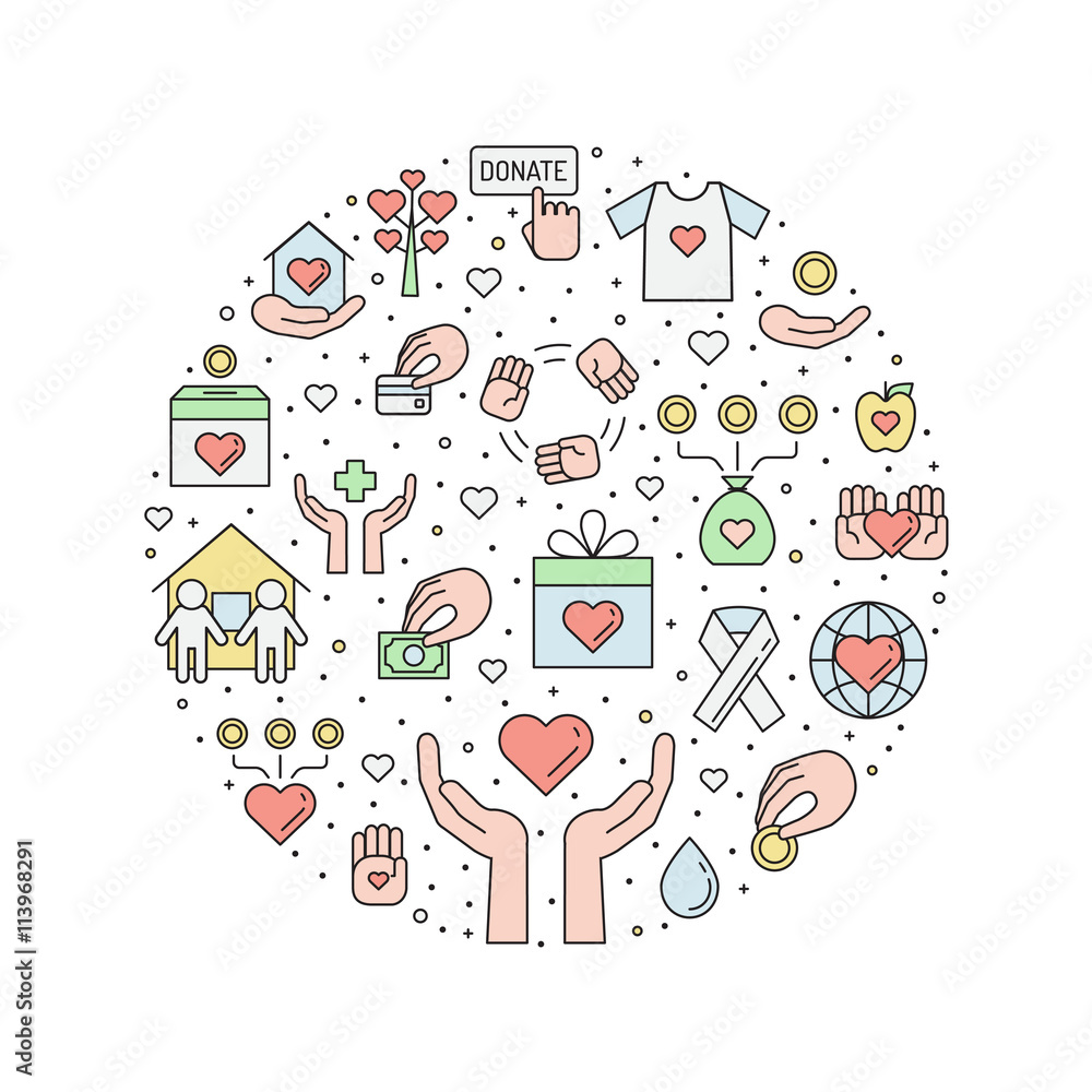 Donations and charity multicolored circle illustration (background ...