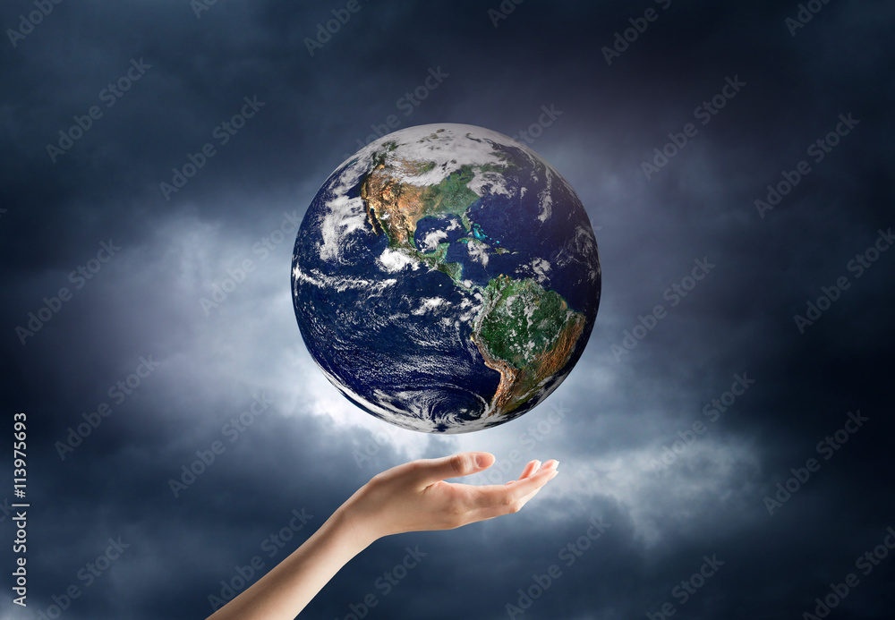 hand holding a planet in space. Elements of this image are furni Stock ...