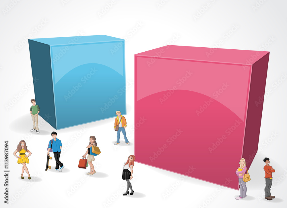 3d design of a text box frame background with cartoon teenagers. Stock ...