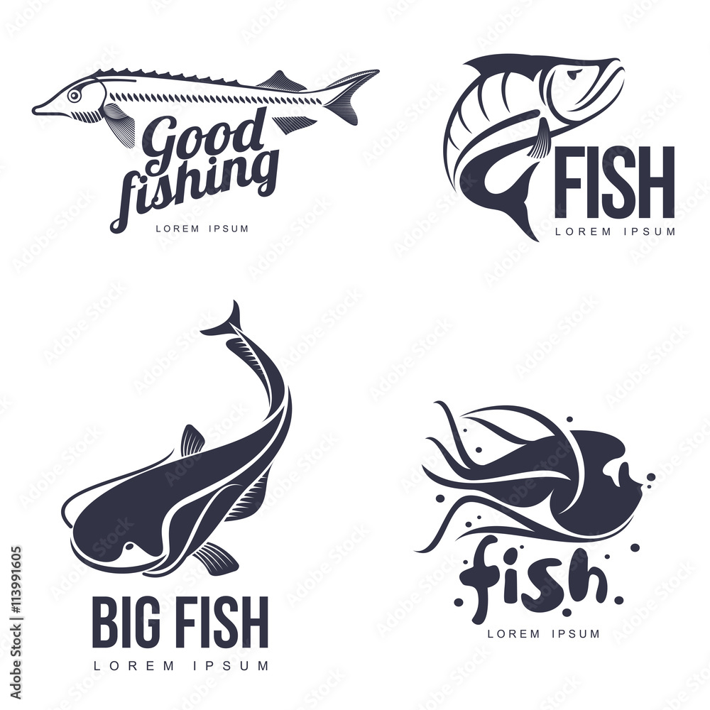 set logo sea fish vector illustration of a simple flat, isolated on a ...
