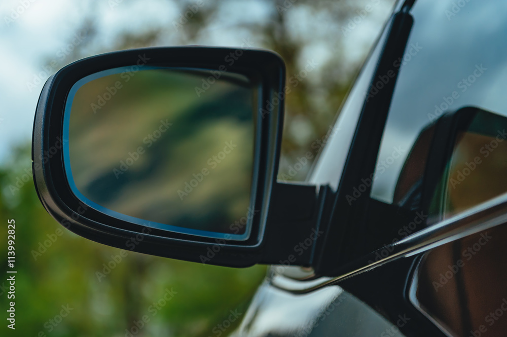 Photo & Art Print reflection in black elite car mirror, andreiko