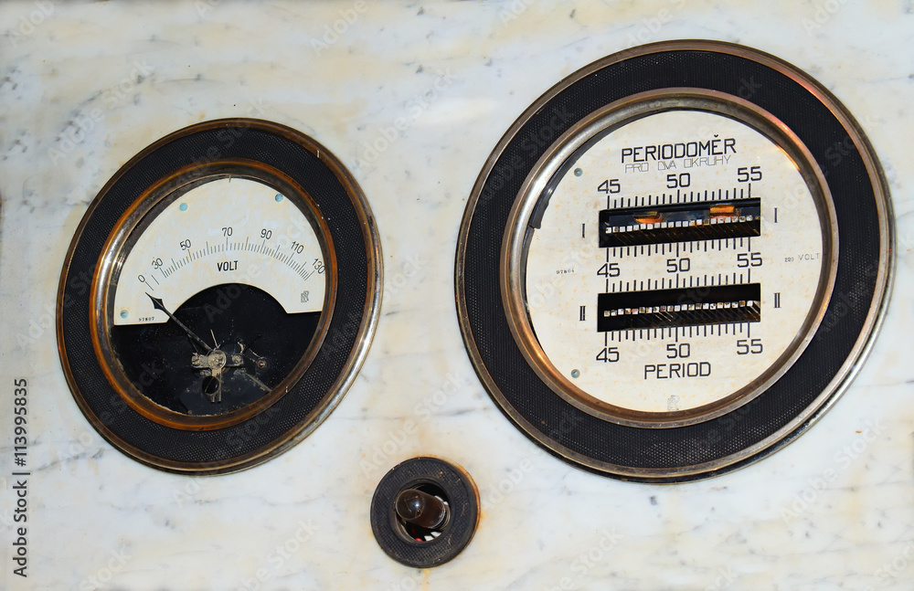 Old instruments for measuring the frequency of the network and voltage ...
