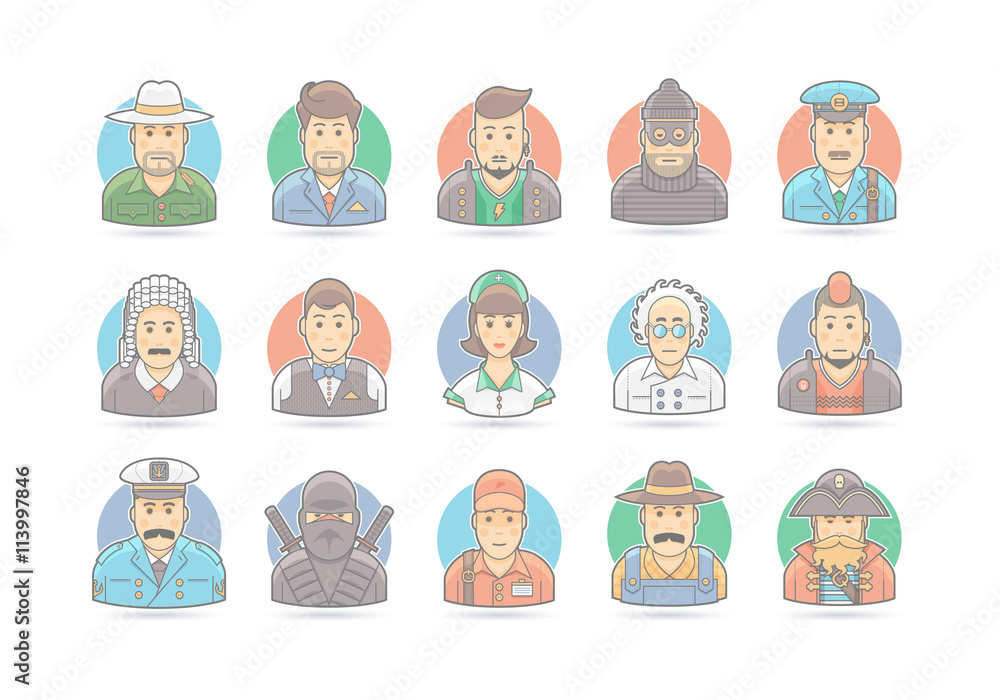 Cartoon people icon set. Vector character illustration. Isolated on ...