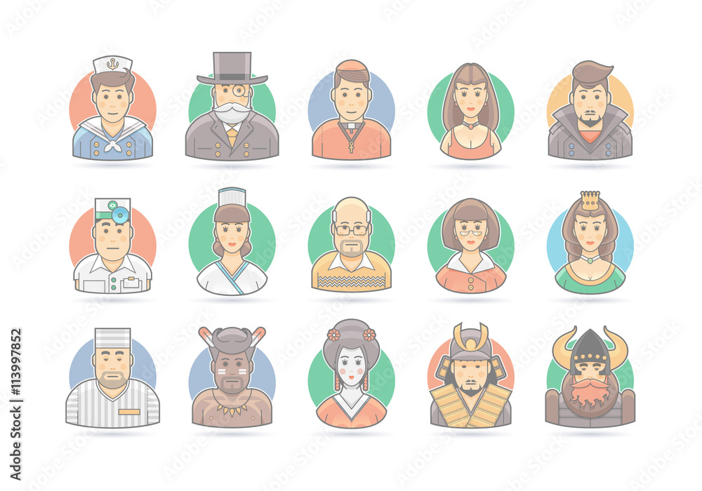 Cartoon people icon set. Vector character illustration. Isolated on ...