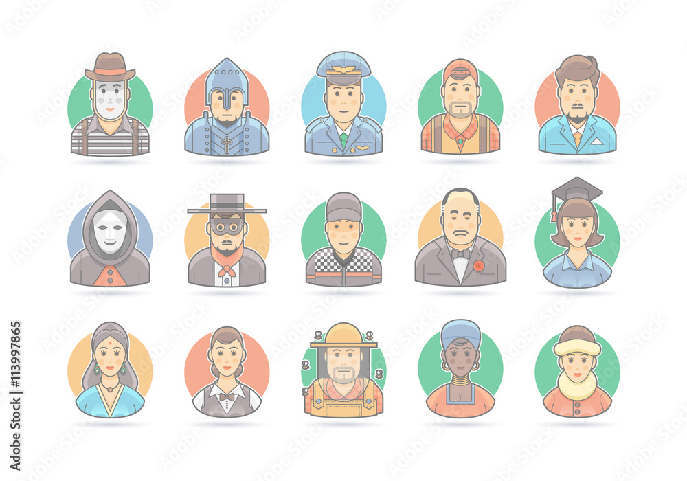 Cartoon people icon set. Vector character illustration. Isolated on ...