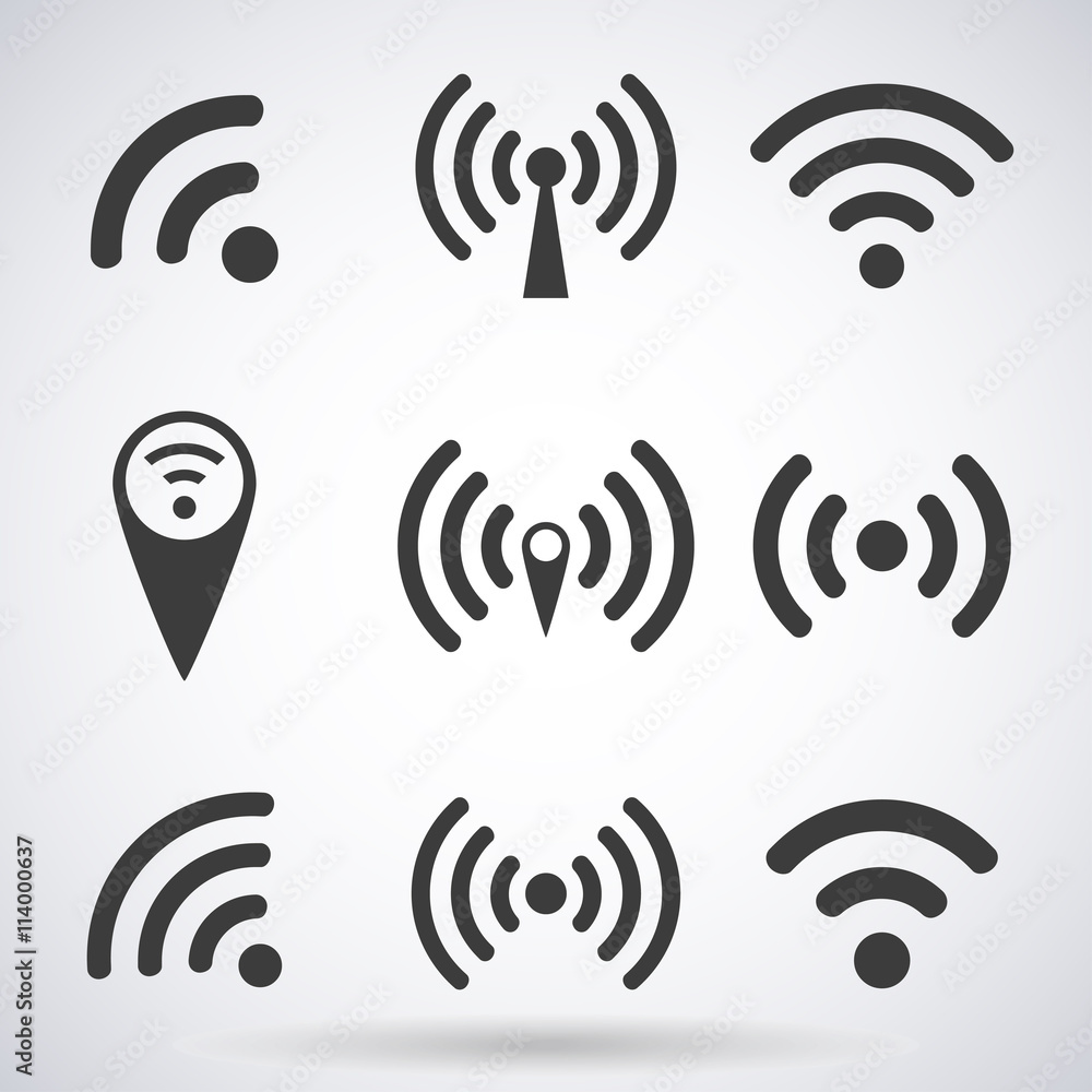 Set of WI-FI icons and wireless connection airwaves isolated on a white ...