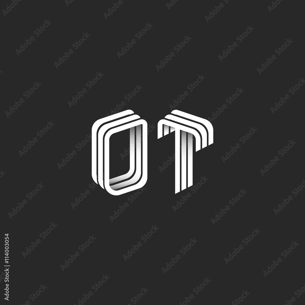 Monogram initials OT logo isometric geometric shape, combination O T ...