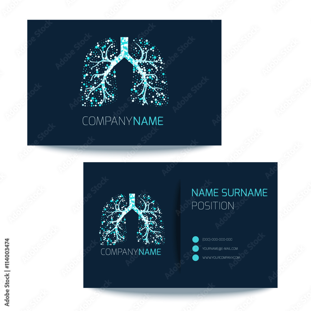 Medical business card template with lungs filled with air bubbles on ...