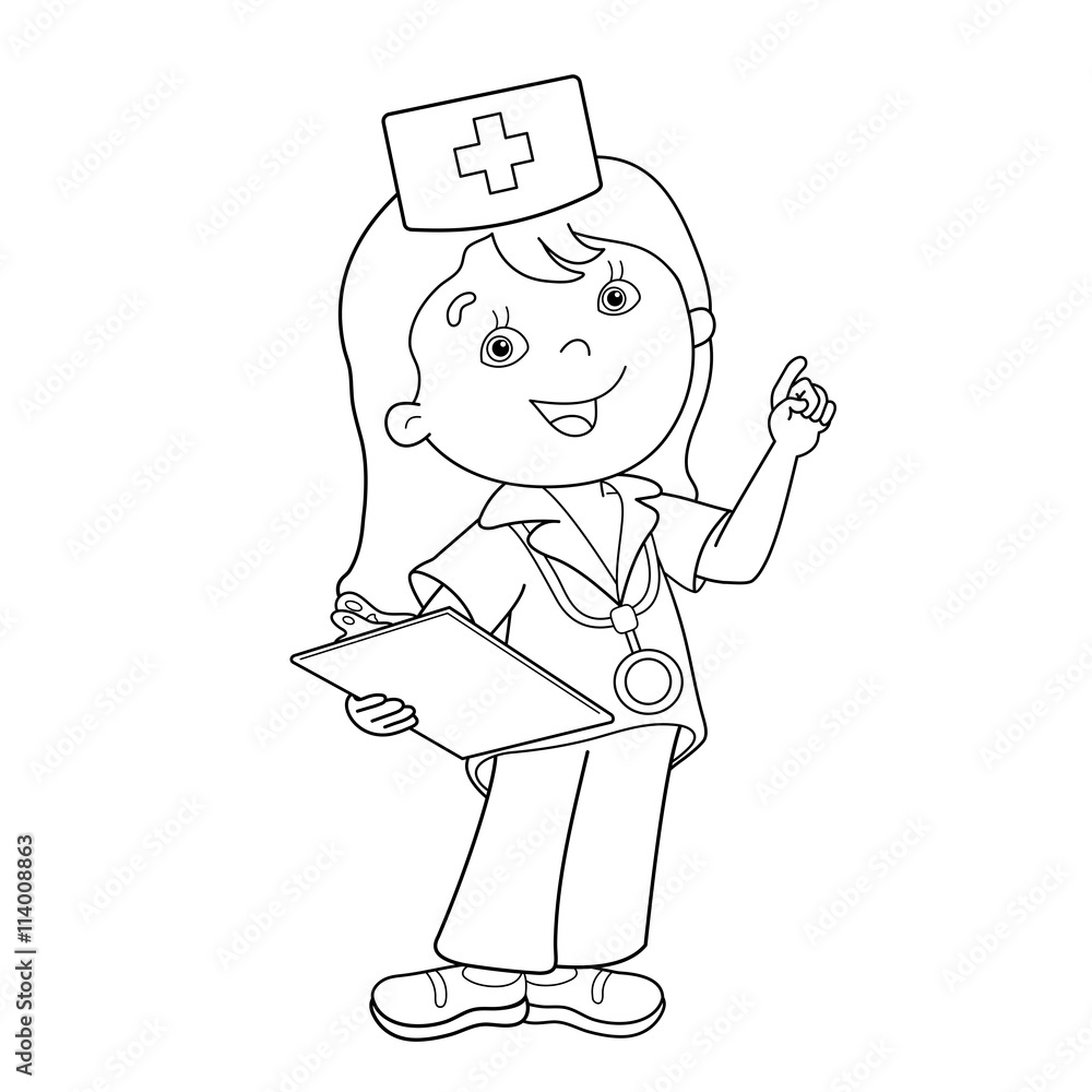 Coloring Page Outline Of cartoon doctor Stock Vector | Adobe Stock