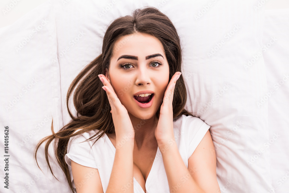 Girl wake up sholed for surprise or something else Stock Photo | Adobe ...