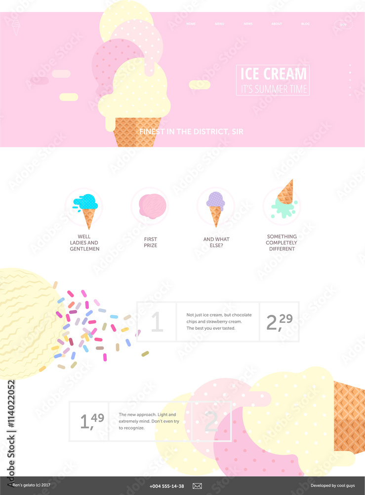 Ice cream website pink template - a web layout componed of web banner ...