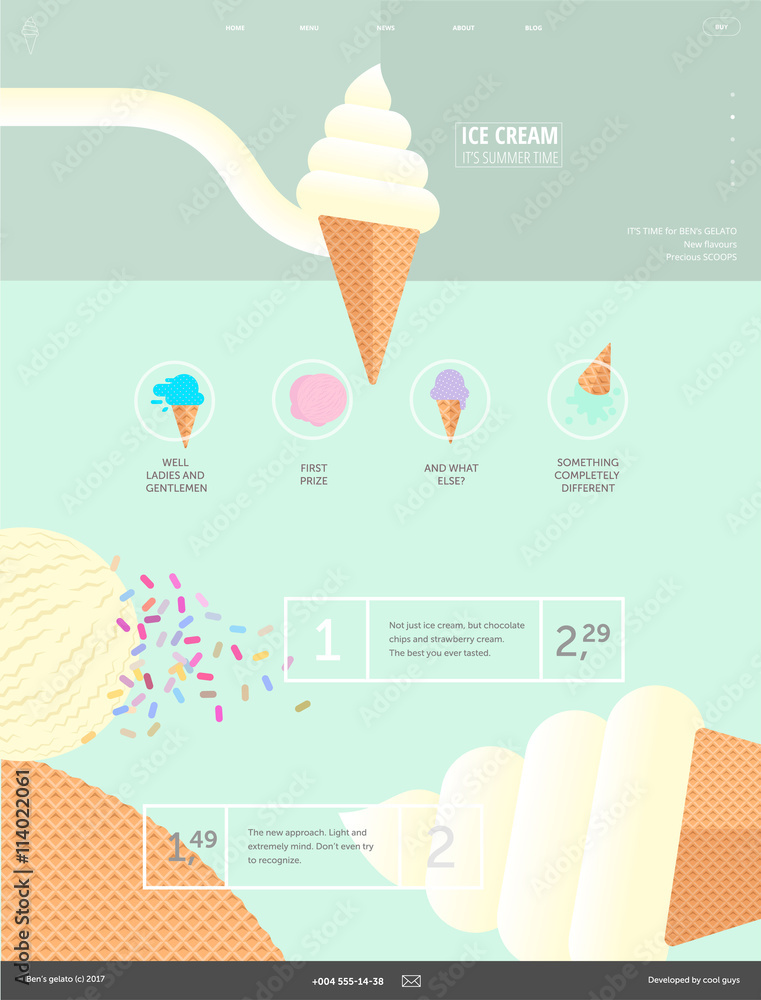 Ice cream website pastel green template - web layout componed of web ...