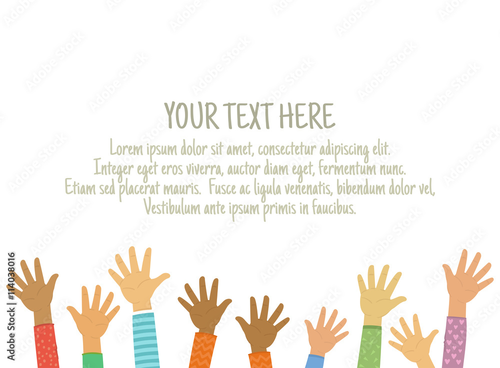 Vector background with colorful children's hands and place for your ...