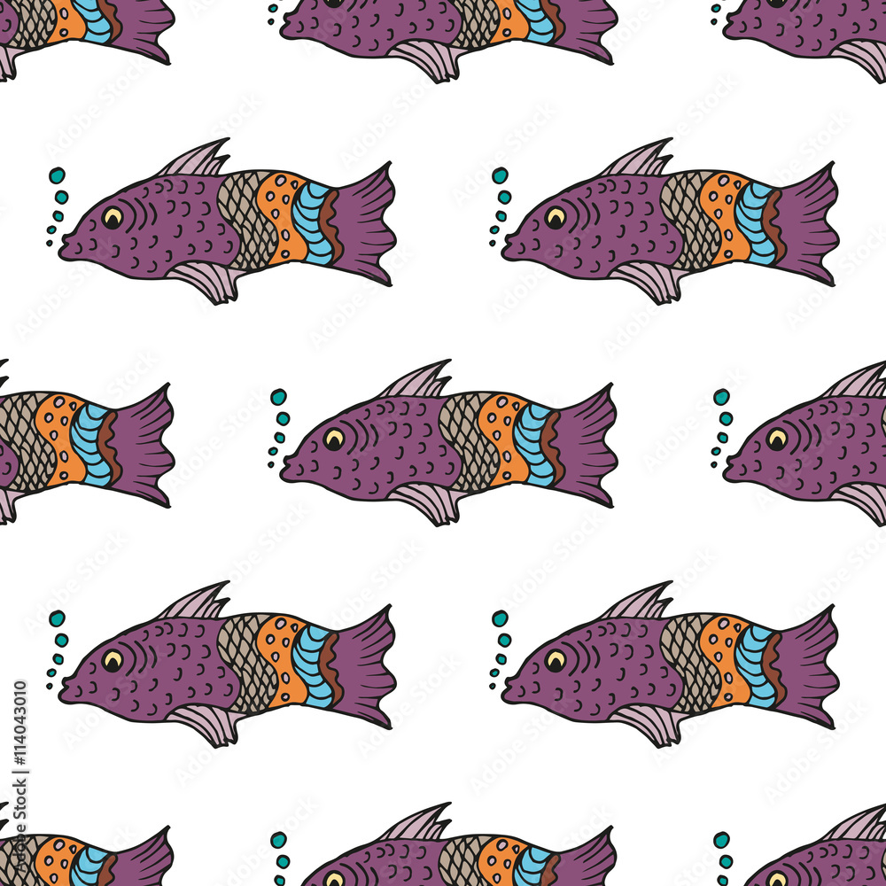 Seamless pattern with fish in cartoon style. Vector illustration. Stock ...