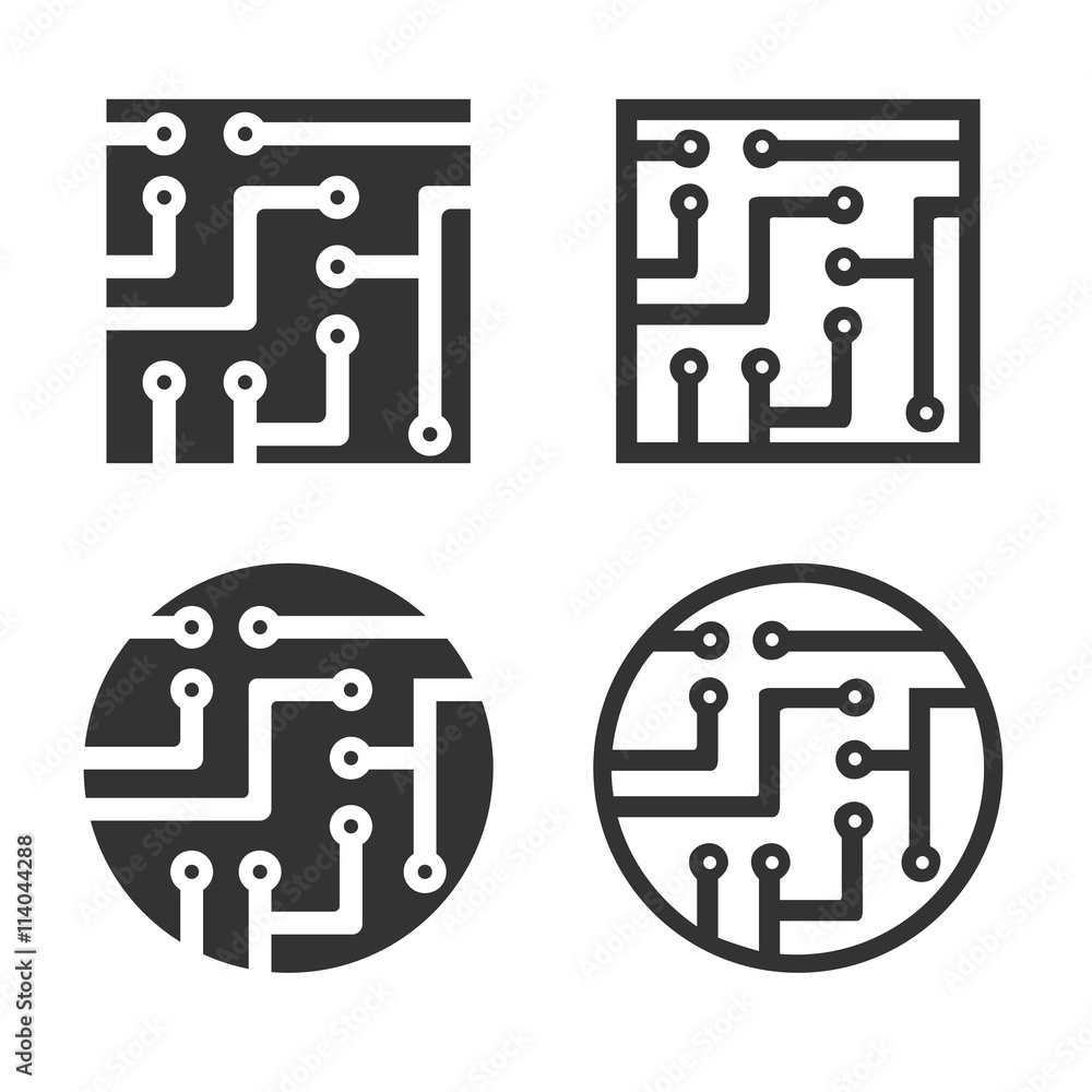 Circuit board icons in square and round shapes Vector Illustration ...