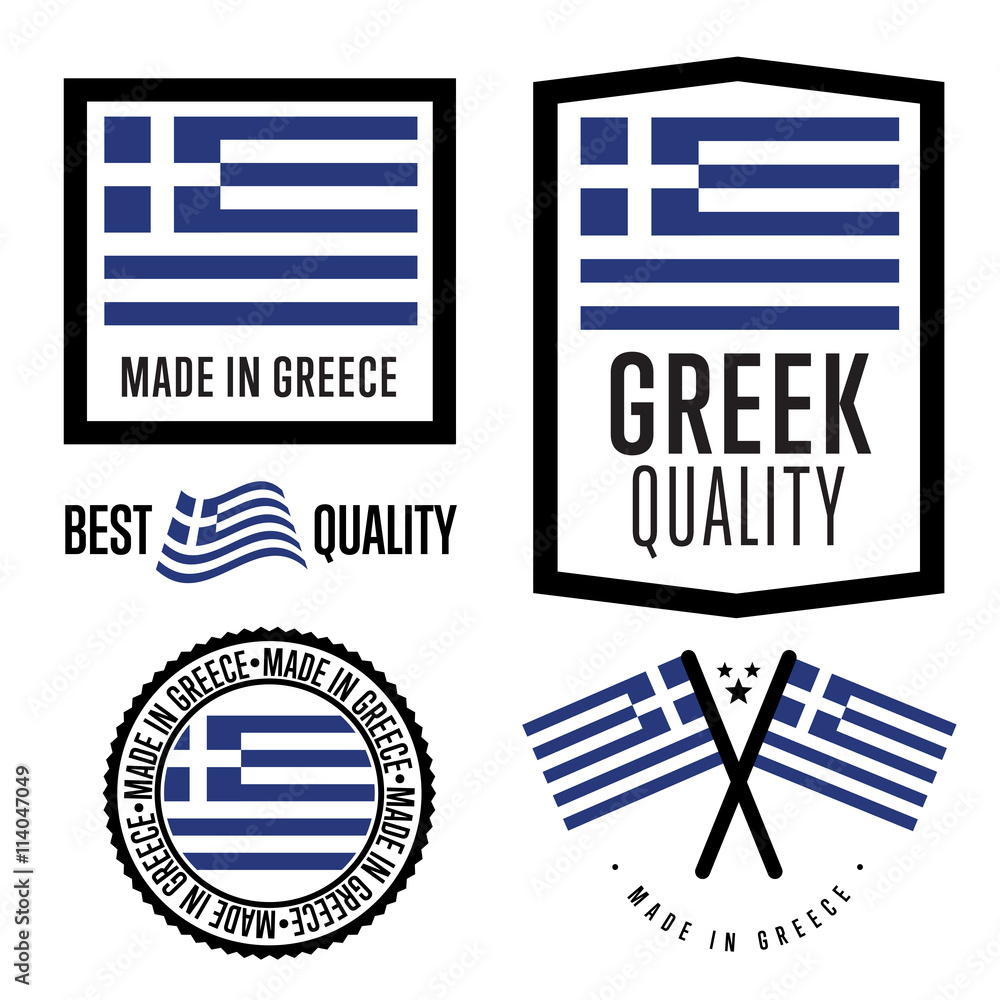 Made in Greece label set. Vector Greek flag. Symbol of quality ...