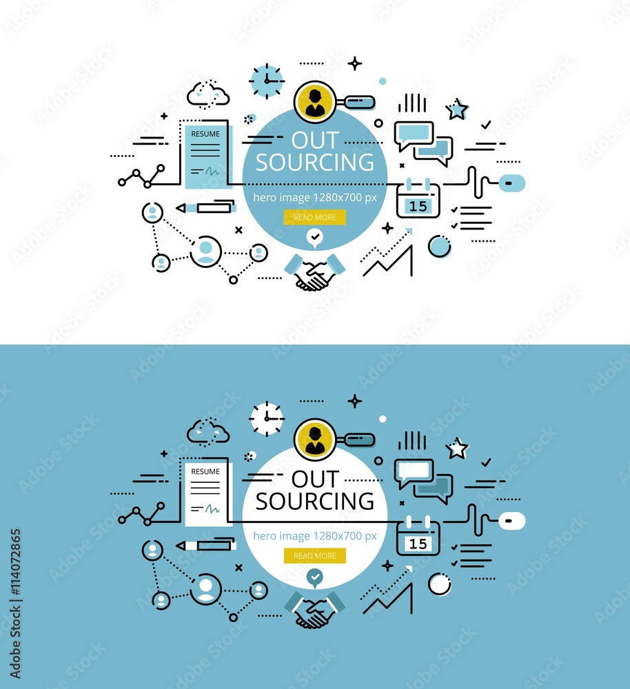 Outsourcing. Flat line color hero images and hero banners design Stock ... Outsourcing. Flat line color hero images and hero banners design Stock ...