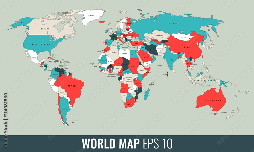 High Detail Geopolitical World Map. Vector Stock Vector | Adobe Stock
