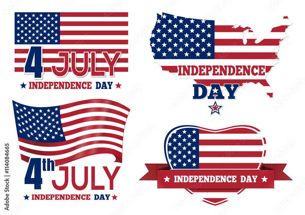 Set badge and labels isolated on white background for Independence Day ...
