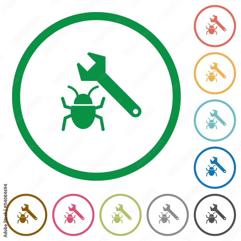 Bug fixing outlined flat icons Stock Vector | Adobe Stock