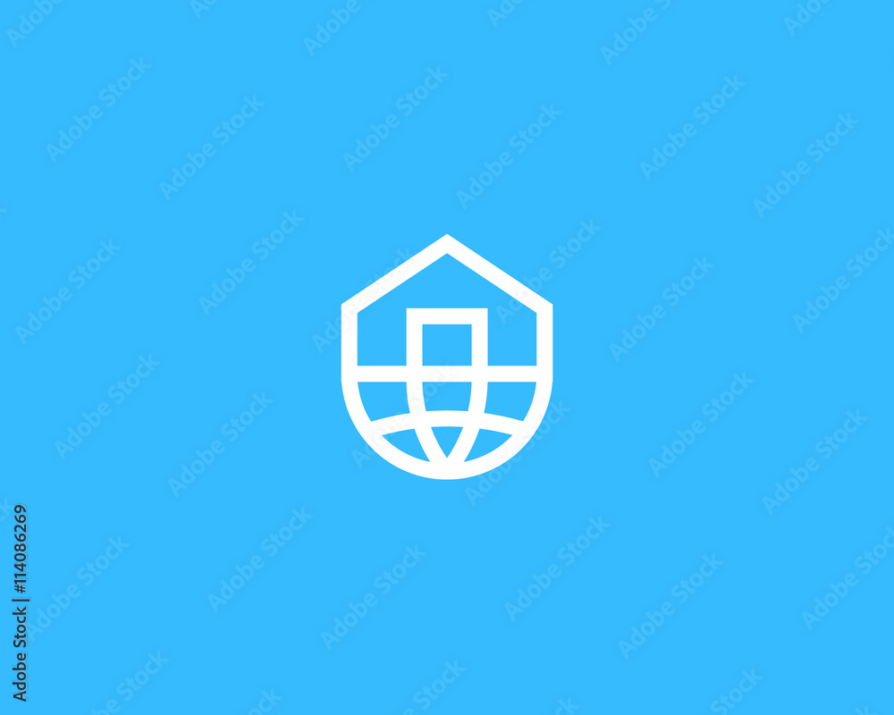 Abstract home globe logo design template. Simple line real estate ...