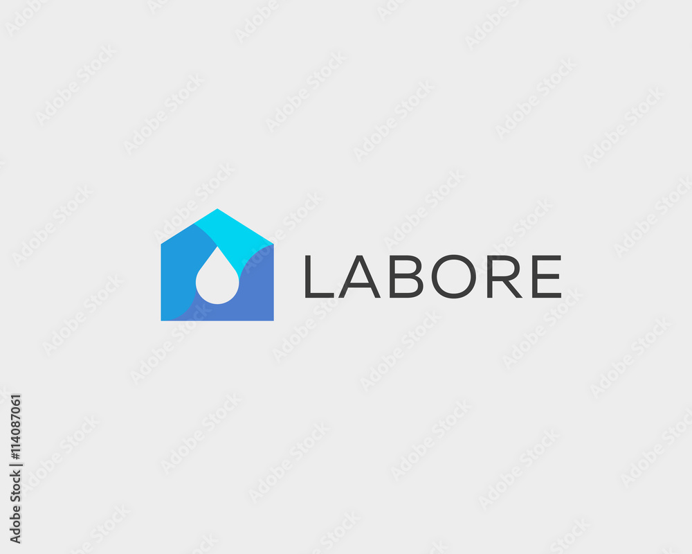 Abstract drop house logo design template. Colorful water home vector ...