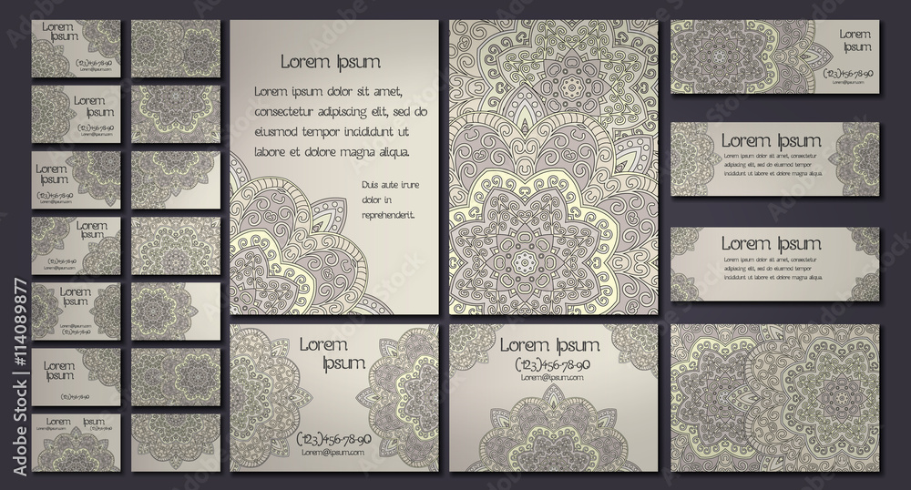 Vector visiting card set. Floral mandala pattern and ornaments ...