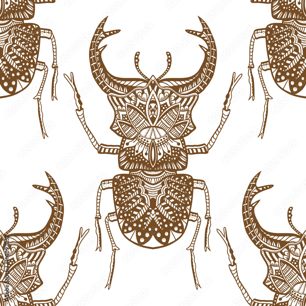 seamless pattern with beetle Stock Vector | Adobe Stock