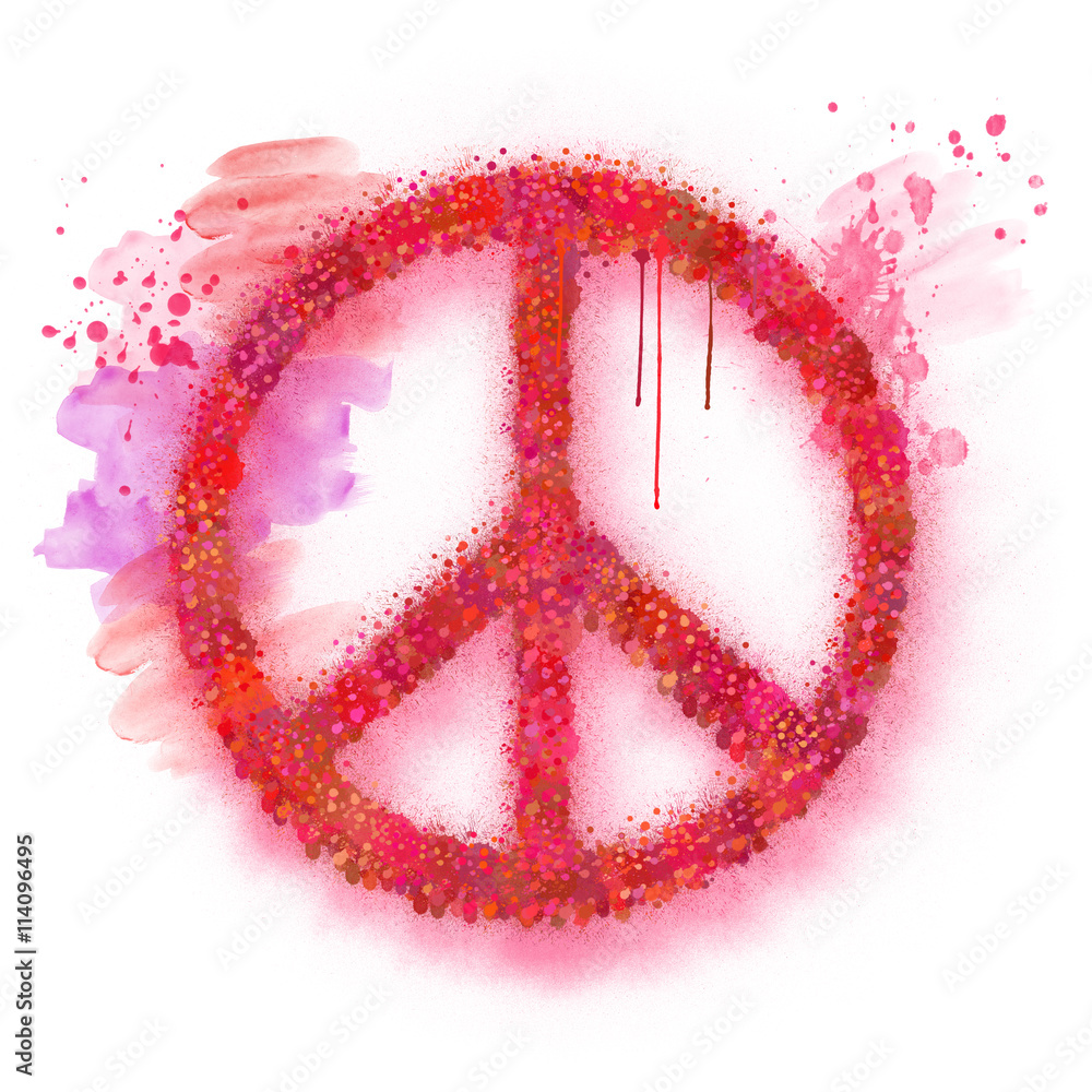 Aquarell Peace Zeichen Illustration mit roten Farbspritzern Symbol ...