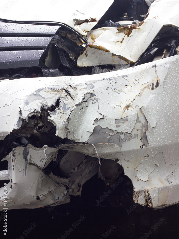 Close-up white car accident. Stock Photo | Adobe Stock