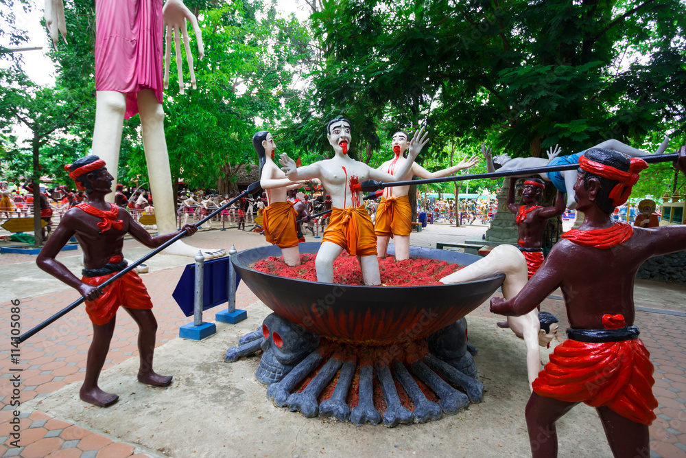 hell statue at thailand temple (Buddhists believe that Evildoer after ...