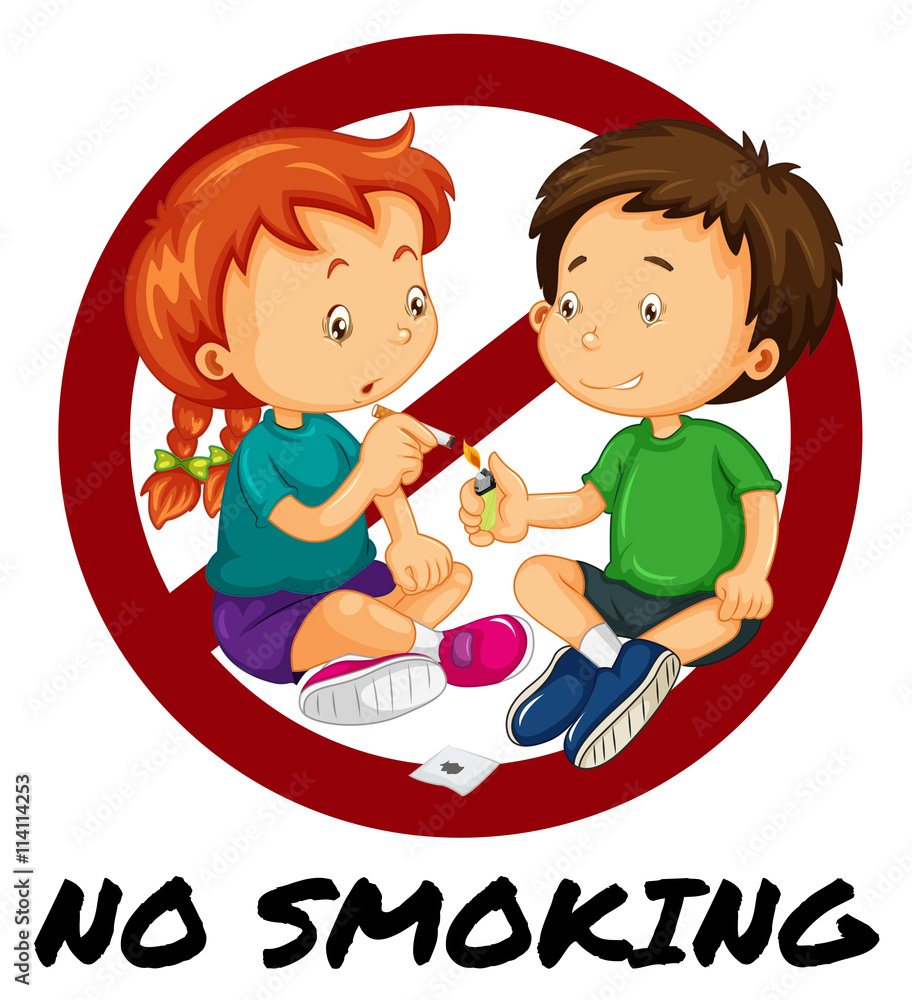 No smoking sign with two kids smoking Stock Vector | Adobe Stock