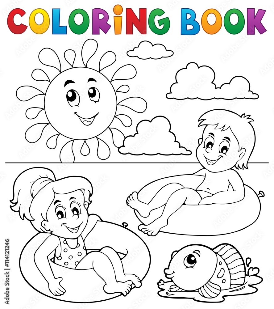 Coloring book children in swim rings 1 vector de Stock | Adobe Stock