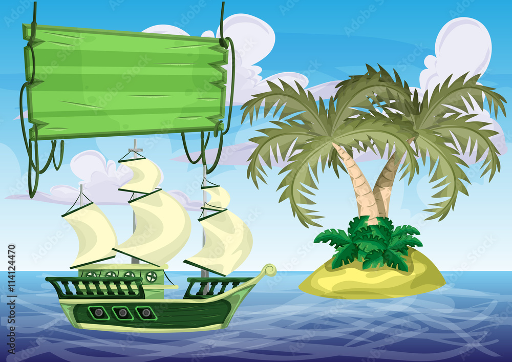 Seamless cartoon vector island with separated layers for game and ...