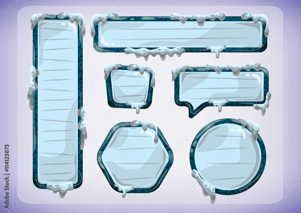 Cartoon vector ice labels for game and animation, game design asset ...