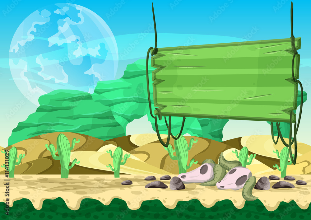 Seamless cartoon vector desert background with separated layers for ...