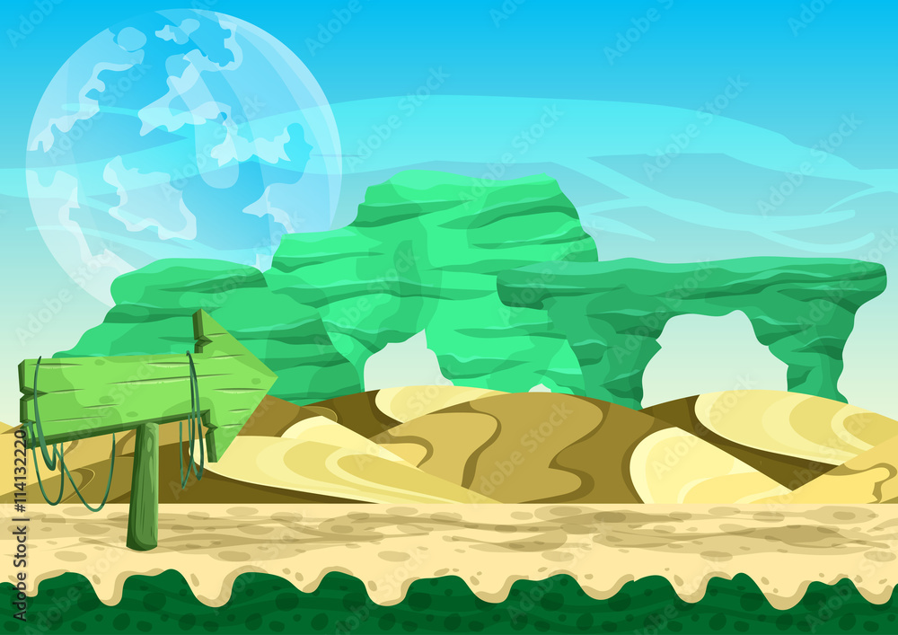 Seamless cartoon vector desert background with separated layers for ...